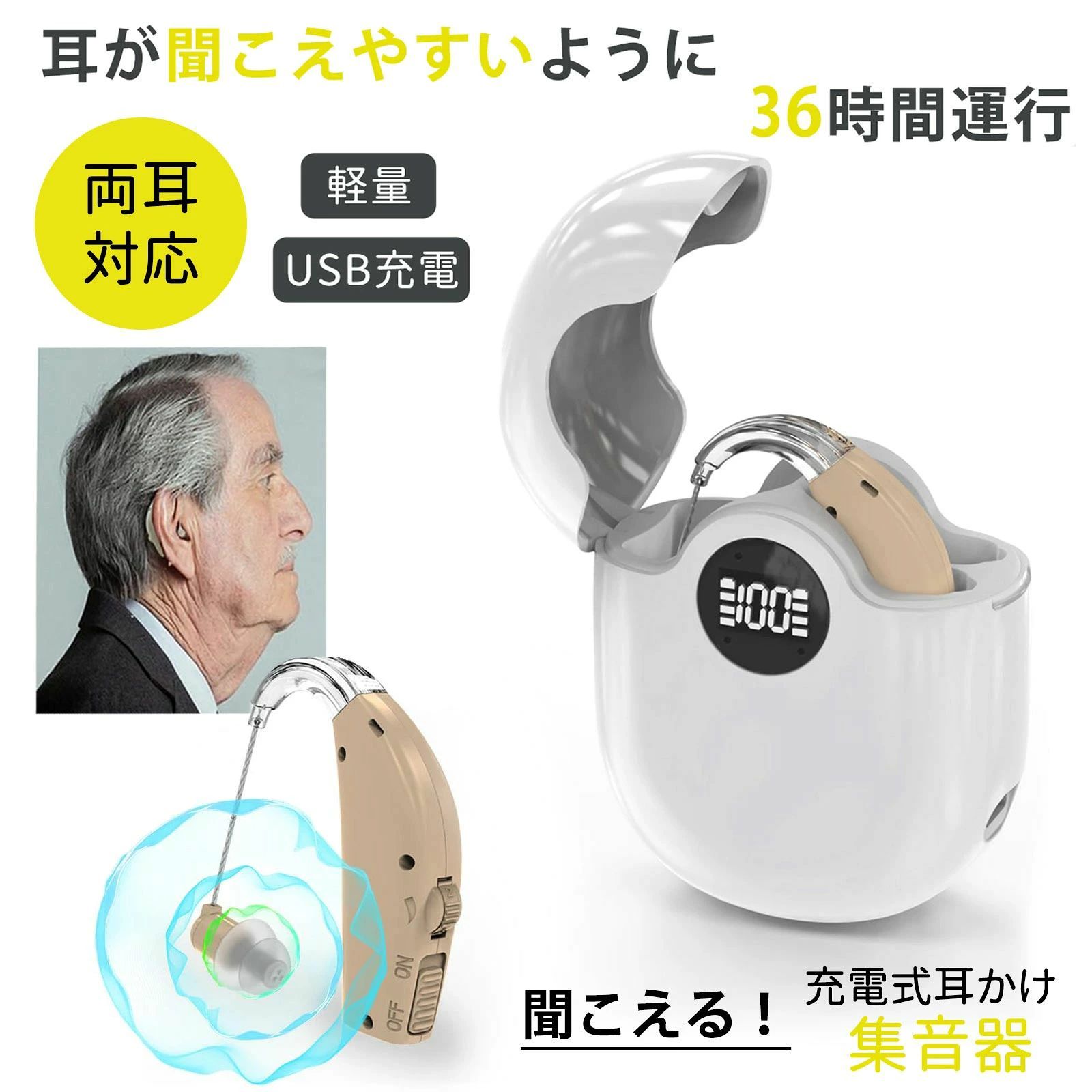 【音を30倍増し】　最新の伝導技術を搭載、環境音のノイズを抑えながら、最大30倍の幅で音を増幅する。この集音器には物理的なボタンもあり、無段階音量調整でき、自由で元の世界の音を取り戻せよ。 ご注意：ハウリングは、集音器が正常に動作しているこ...