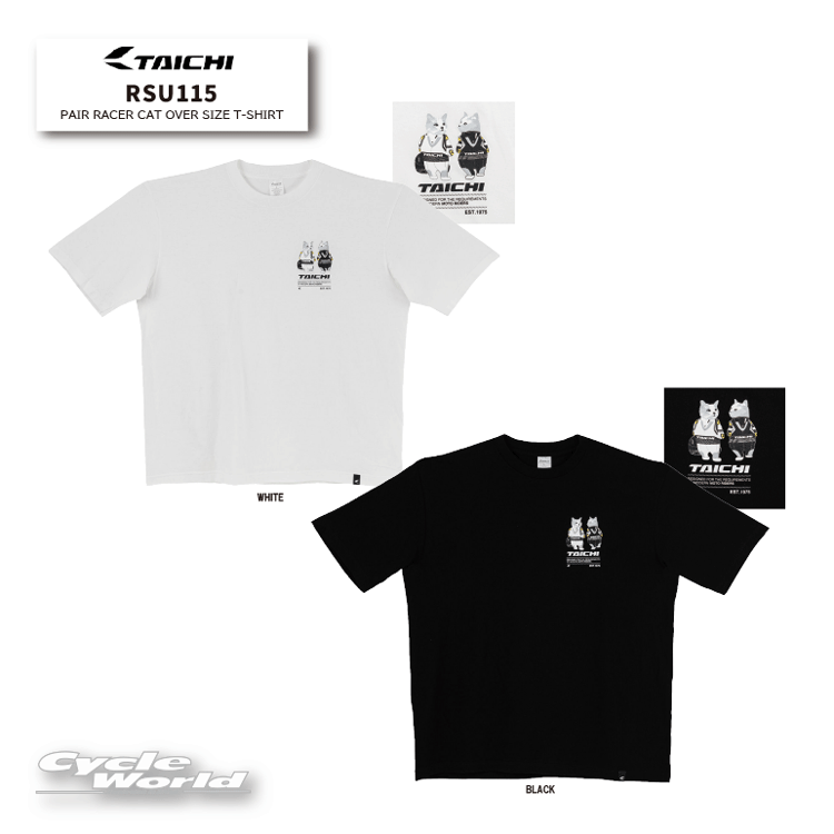 ◆RSU115 | PAIR RACER CAT OVER SIZE T-SHIRT◆■商品情報アニマルモチーフを取り入れた、サーキット仕様の猫が主役のTシャツ。2匹仲良くレーシングスーツを着た後ろ姿が愛らしい一枚です。背面の「FUN TO...