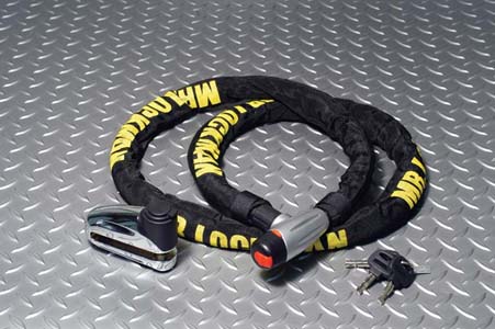 【ML－011－1500】★1500mm(径Φ20）のリンクロックと大型ディスクロックの組合せ！★同一キーなので鍵がジャラジャラ増えません！サイズ：リンク長1500mm　 　　　：ディスク厚9mmまで（ピン径10mm）カラー：ブラック