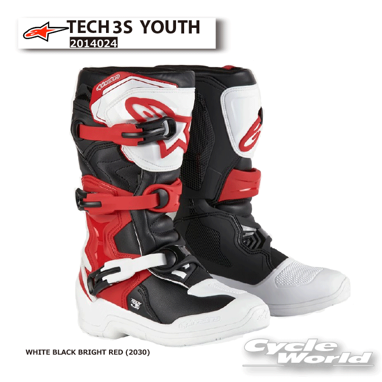 ◆2014024　TECH 3S YOUTH◆カラー：WHITE BLACK BRIGHT RED (2030)TPU のハイメディアプロテクターは、バイクのシャーシのグリップ力を向上させるための技術的なテクスチャーで設計されています。? ...