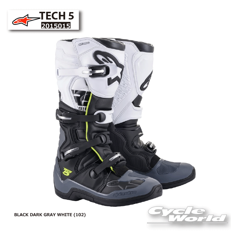◆2015015　TECH 5◆カラー：BLACK DARK GRAY WHITE (102)アルパインスターズを代表するMXブーツTECH10/TECH7で証明した高い機能性を継承し、より幅広い層のライダー向けに改良を加えたミドルグレード...