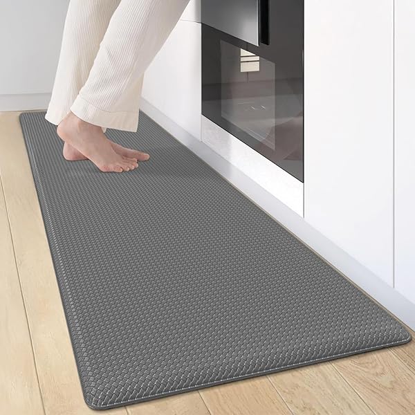 キッチンマット 180 拭ける 撥水 厚さ10mm クッション性 防汚 抗菌 防臭 フロアマット マット 床 台所 マット ロングキッチンマット ポリ塩化ビニール ずれない 洗濯不要 低反発 クッション性あり 44x180cm グレーブラン...