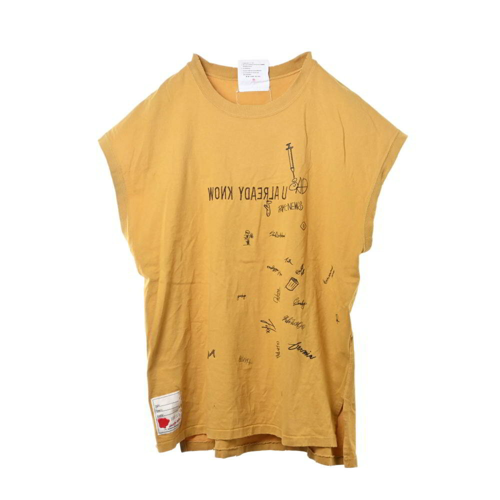 ブランド SEVESKIG 品名 UALREDY KNOW 刺繍 ノースリーブ カットソー 表記サイズ L 実寸 肩幅約63.5cm×身幅約58cm×着丈約73.5cm 素材 コットン100% 商品状態 毛羽立ちあり 型番 CT-SV-NN...