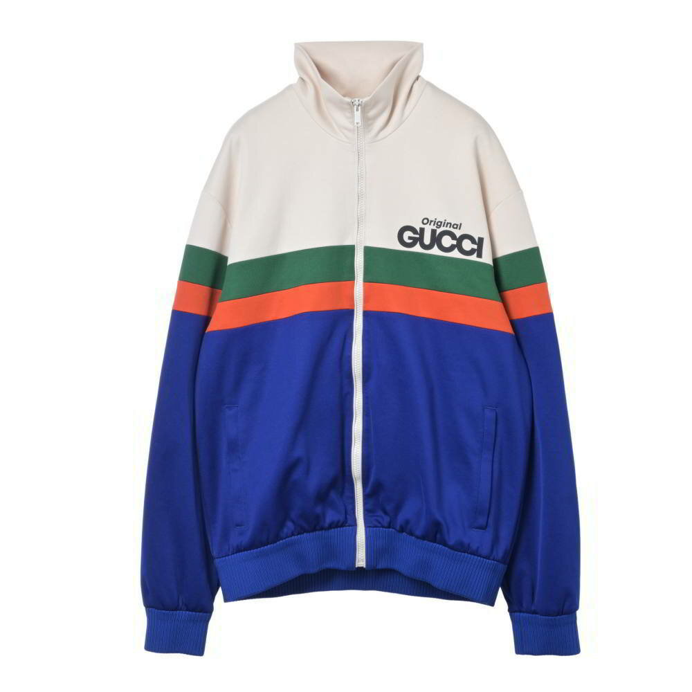 ブランド GUCCI 品名 673297 ロゴプリント トラック ジャケット 表記サイズ S 実寸 肩幅約51cm×身幅約55cm×着丈(襟下より計測)約69cm×袖丈約64cm 素材 本体：ポリエステル55%コットン45% トリミング：ポ...