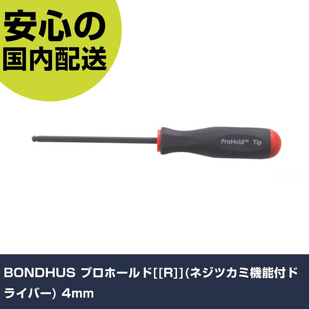 メーカー名 ボンダス・ジャパン（株） 商品名 BONDHUS プロホールド［［R］］（ネジつかみ機能付ドライバー） 4mm 数量 1本 長さ 100mm 幅 20mm 高さ 100mm 重量 150g 【商品について】 特長：ねじを傷つけな...