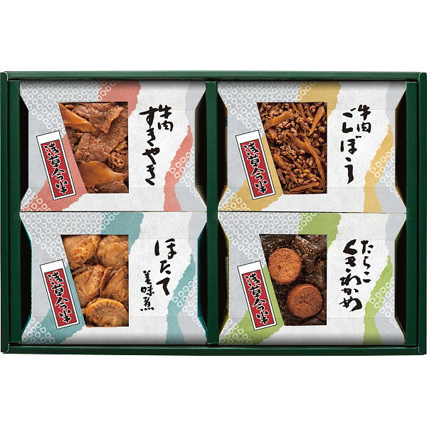 商品説明●牛肉すきやき55g、牛肉ごぼう55g、ほたて美味煮60g、たらこ茎わかめ70gITEM INFORMATIONJAN4942885130129アレルギー表示特定原材料小麦特定原材料に準ずるもの牛肉、大豆
