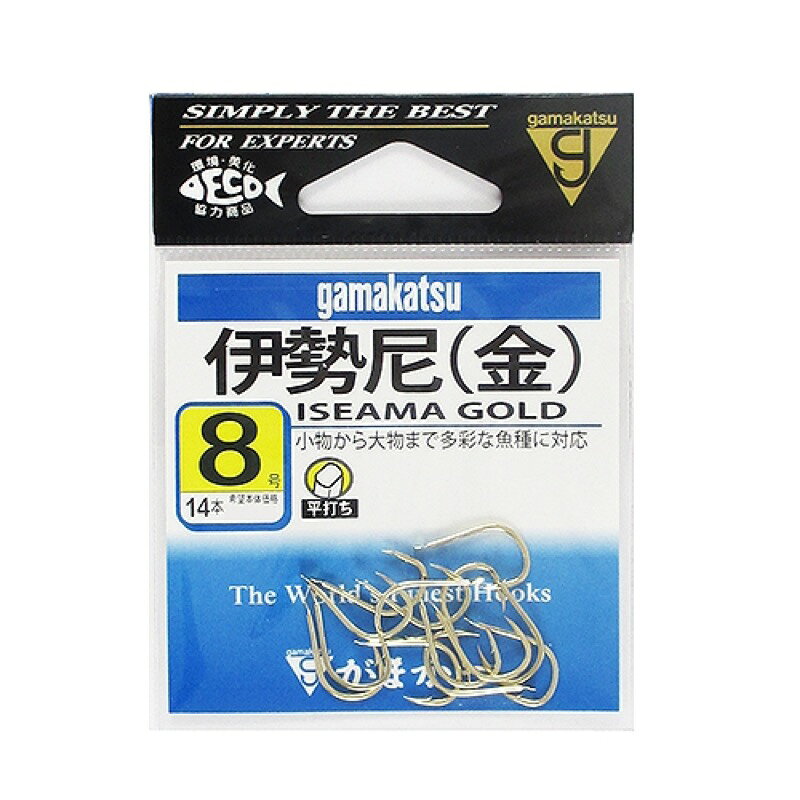 商品説明【がまかつ/Gamakatsu】軸太でしっかりした鈎です。鈎先は鋭く少し内向きで、外れにくくなっています。どんな大物が食いついても安心です。(平打ち)ITEM INFORMATION[環境美化協力商品]針号数8号カラー金その他特徴1...