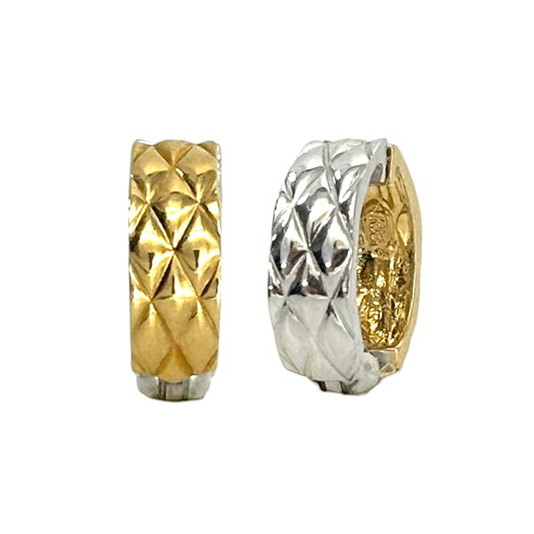 商品：キルティング ピアリング リバーシブル 18金 14金 イエローゴールド ホワイトゴールド 地金 イヤリング ノンホールピアス フープピアス製品名：E910191-268833素材1：K18YG素材2：K14WGサイズ：（外径縦）約1...