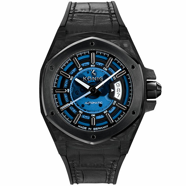 メーカー：KONIG74 ケーニグ74製品名：K74CB001防水：100m防水ケースサイズ： 横（リューズ含めず）×縦×厚み：約φ43mm×D13mm(リューズ除く)バンド素材：レザー＆ラバーガラス素材：サファイアクリスタルケース素材：カ...
