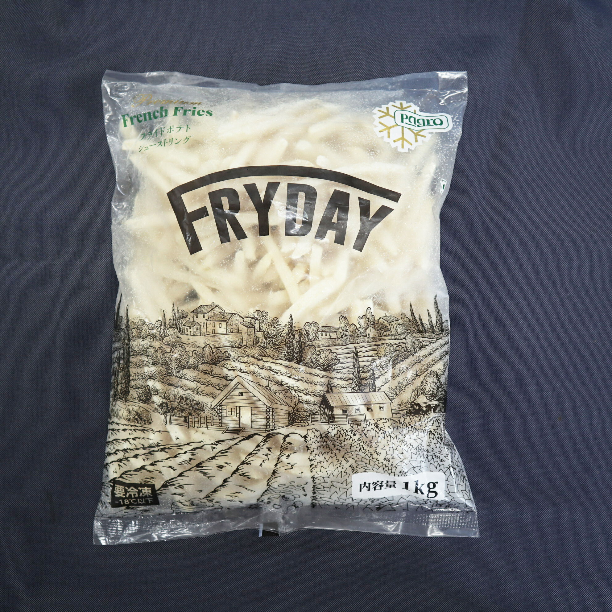 商品情報名称(一般的名称)フライドポテト（シューストリング）原材料名じゃがいも、植物油脂、ぶどう糖/ピロリン酸Na内容量1キログラム賞味期限（記載場所）枠外左下に記載してあります保存方法−18℃以下で保存してください凍結前加熱の有無加熱して...