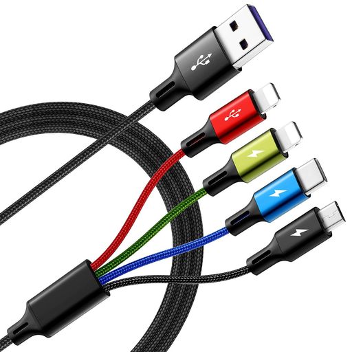 💡【すべてを1つで】4in1充電ケーブルと、内蔵のデュアルIPコネクタ、USB-CおよびMicroUSBコネクタであらゆるデバイスを充電。ライトニングケーブルタイプcはiOSポートのみがデータ転送(480Mbps)をサポート...