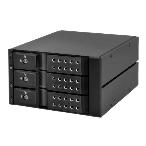 製品内容:本体、ベイ固定用ネジ x8、SATAケーブル x3、ロックキーx2、取扱説明書/保証書 製品保証期間:1年間 本体寸法:幅146 x 奥行194 x 高さ86mm (冷却ファン部含む) 本体重量:約840g (付属品含まず) パッ...