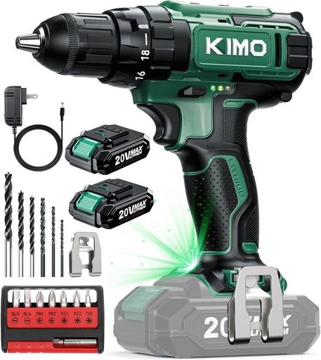 【20V高性能バッテリー*2搭載|電動ドライバーとしても使える長時間駆動モデル】KIMO電動ドライバー兼用モデルには、20V 2000mAhの大容量リチウムイオンバッテリー*2が標準搭載されており、強力なパワーと最大60 minの連続作業を...