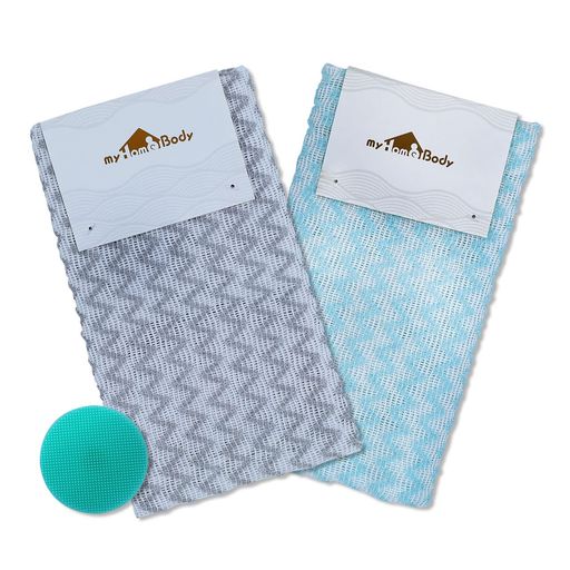 角質除去、豊かな泡立ち 超ロングバスタオル:長さ134.1cmの体洗うタオル、使いやすい背中側でも楽に扱えます!まだ、シリコンフェイシャルブラシ付き、体だけでなくお顔のスキンケアにもできます! 2枚セット:ふわふわバスタオル!myHomeB...