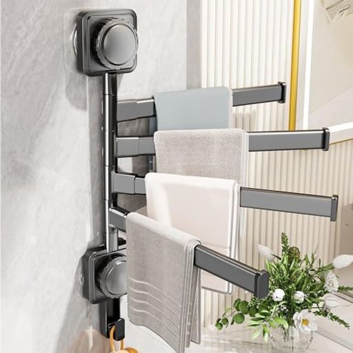 【革新的な吸盤デザイン】バスルームのタオルラックは先進的な吸盤技術を採用し、穴を開けたり接着剤を使用する必要がありません。壁に跡を残さずに簡単に吸着でき、吸盤は取り外して清掃し再利用可能です。いつでも位置を調整するのに便利です。 【回転式レ...