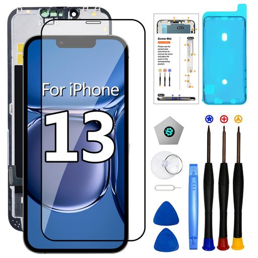 対応機種】このLCDフロントパネルは、iPhone13とのみ互換性があります。適用モデル番号:A2626、A2633、A2647、A2648.ご購入前にiPhoneのモデルをご確認ください 品質:iphone13画面交換修理は最新のCOF液...