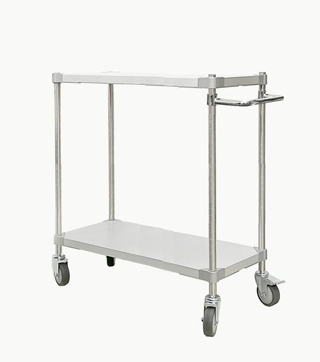 アルミニウムと亜鉛の強みを兼ね合わせ、耐熱・耐食・長期耐久性に優れたガルバリウム鋼板製 Φ100mmの業務用キャスターを採用し、重量物を載せての走行も安心