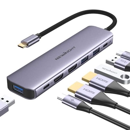 【7-IN-1 USB Cドッキングステーション デュアルモニター】このデュアルモニターhdmiアダプタは、2つのHDMIポート、3つのUSBA 3.0ポート、PD 100W、1つのUSB C 3.0を備えており、すべてのポートを同時に使用...