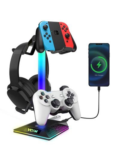 【コントローラー&amp;ヘッドフォンホルダー】ヘッドセット*1とコントローラー*2、またはゲームコントローラー*4を同時に収納できます。シンプルなデザインなので自然な感じでお部屋に馴染みます。大事なヘッドホンをおしゃれに保管できます。 【...