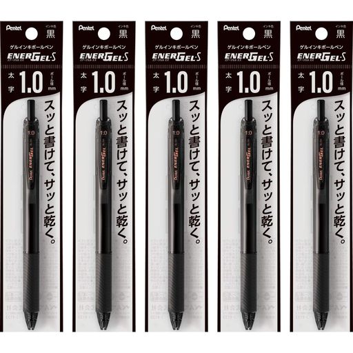 【特長】スッとかけてサッと乾くゲルインキボールペン 【インキ色】黒 【ボール径】1.0mm 【材質】軸・クリップ・ノック=再生PP、グリップ=エラストマー 【1本あたりサイズ/重さ】幅16mmx奥行11mmx長さ147mm/12g