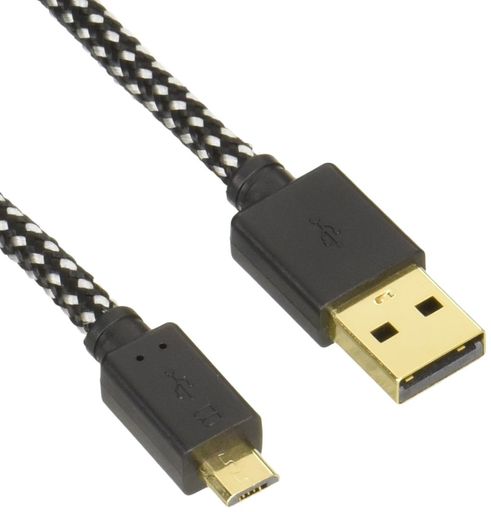 USB2.0ケーブル A-マイクロB 金メッキコネクタ BRAID(組ひも)仕様 0.2m