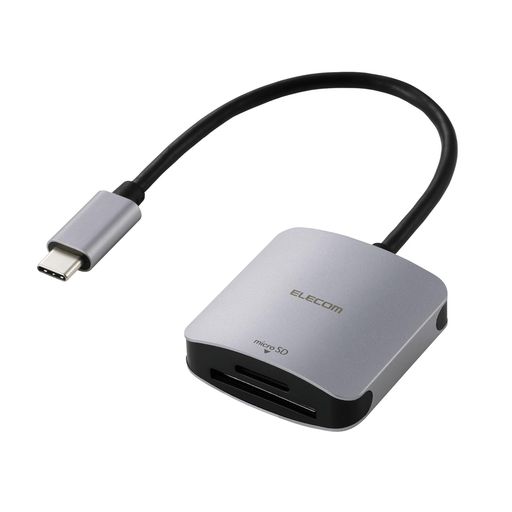 撮影データ転送がもっと速く快適になる、パソコンやスマホ、タブレットへの接続に便利なUSBType-C(TM)プラグのケーブル付きメモリーカードリーダーです。 SDカードとmicroSDカードの2つのスロットを搭載。デジタルカメラやアクション...
