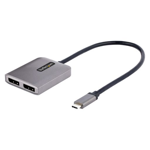 マルチモニター構成:USB-C DP 1.4ホストから最大2台の4K60Hzディスプレイに接続が可能なノートPC用デュアルDisplayPort変換アダプター。USBバスパワー駆動。HDRおよび2chオーディオに対応。HDCP 2.2。DP...