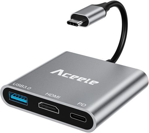 【3-IN-1 USB-C - HDTV アダプター】Aceele USB C ハブでノートパソコンの接続性をアップグレードしましょう。HDMI 4K@30Hz 出力ポート、PD 充電ポート(最大 100W)、USB-A 3.0 データ転送...