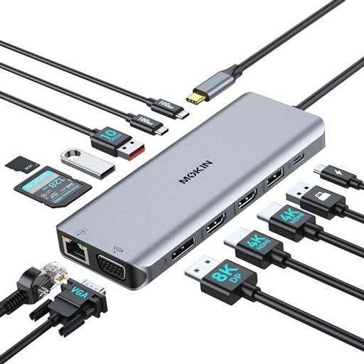 【MacBook・Windows 両対応の13-in-1 USB C ドッキングステーション】2xHDMI(4K@60Hz)、1xDisplayPort(8K対応)、3xUSB-C(うち1つは100W PD充電ポート)、2xUSB-A(10...