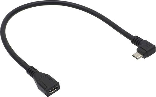 microB メス ストレート - microB オス L字C microUSB端子用の延長ケーブルです。充電・データ通信に対応します(接続するケーブルが充電専用ケーブルの場合にはデータ通信には対応しません) 全長 約 25cm ケーブル長...