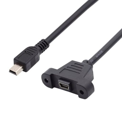 パネルマウントタイプ ミニ USB 5ピン オス-メス 延長アダプターケーブル ネジ付き 50cm パネルマウントタイプ。 ネジの間隔:28.00mm。 5本のワイヤーが内部についています。 長さ:0.5m。