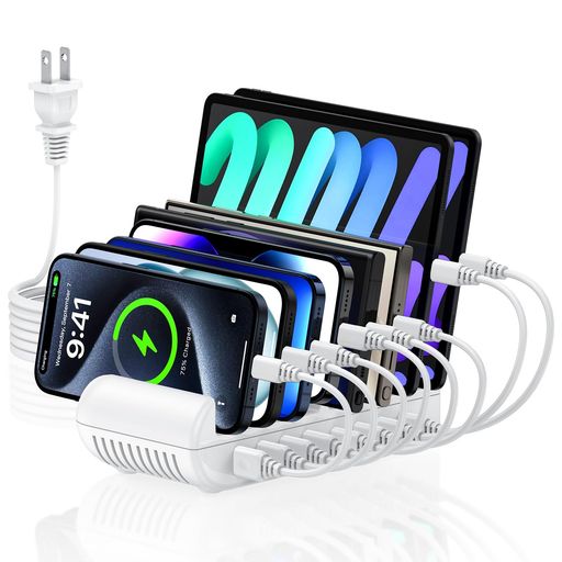 【チャージ&amp;クリーン&amp;整理】雑然としたケーブルはもう不要です、 充電器の束なし、 すべてが1か所に 清潔で整理されています。 白いマットな表面、 水色のLED、 スペースグレイシリカゲルストリップ、 組み合わせて、これを真の...