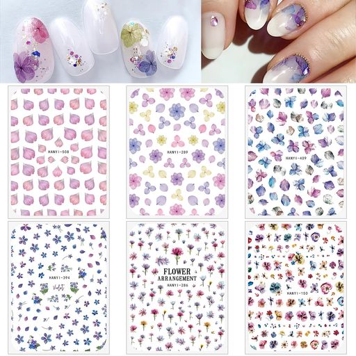 【春季限定】春限定の紫陽花ネイルシールは、色とりどりの花と相まって春の雰囲気を強く感じさせ、春から夏にかけての季節にぴったりです 【2つのスタイル】紫陽花ネイルシール*3、青い花ネイルシール*3、異なる形と様々な色で、個人的な好みに応じて自...