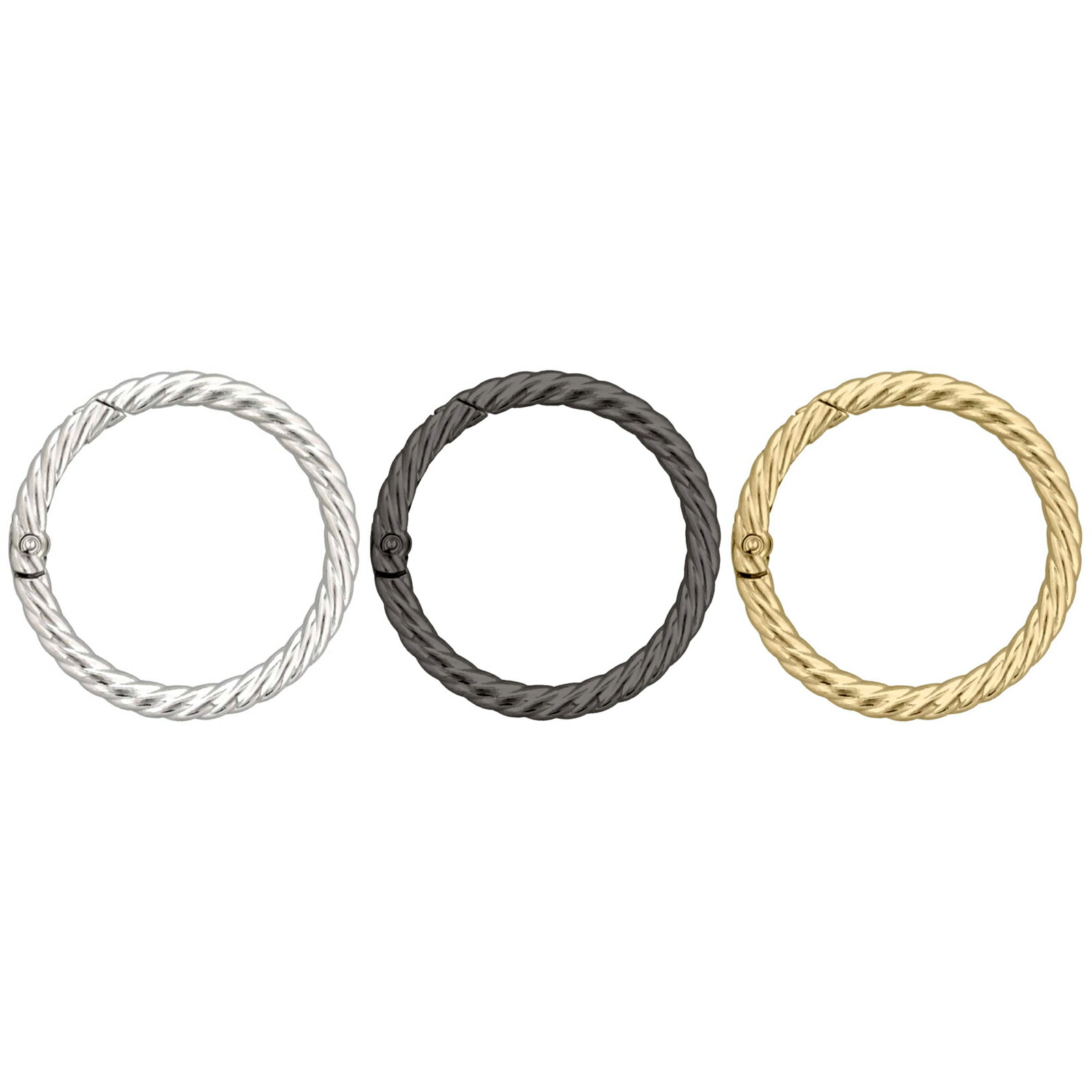 ずっしり重量感のあるダイキャスト製のラウンド型カラビナ。 線が縄目の模様になっているので 個性的なデザインや和風アイテムにもおすすめ。 トートバッグなどの持ち手や太めのベルトループにも使いやすいサイズです。 ※側面につなぎ合わせの線がござい...