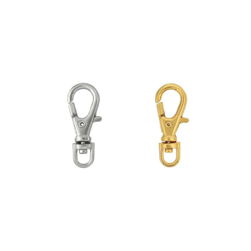 定番人気のスナップフック S型よりさらに小さいミニサイズ！ 回転鐶と一体型の機能的フック。 ファスナーチャームやバッグチェーン等にもおすすめです。 &nbsp; 材質 亜鉛合金 サイズ 全長23mm×幅9mm 下リング内径：3mm メッキ／...