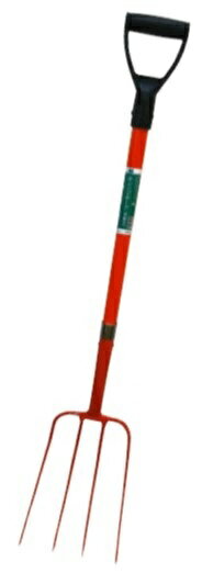 柄にグラスファイバー素材を採用した、サビや腐食に強い軽量タイプの4本爪のフォークです。 本体カラーがオレンジのため、牧草や草むらの中でも視認性が高く目立ちます。 全長：115cm 爪巾：24cm 爪長：34cm 重さ：1370g ■当店では...