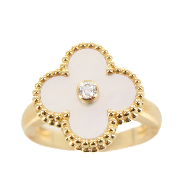 ブランドヴァンクリーフ　アーペル　ラインヴィンテージ　アルハンブラ　商品名1Pダイヤ　レディースジュエリー　リング　指輪　シリアル/製造ロットJA2*****　素材Au750　K18　シェル色イエローゴールド　YG　石ダイヤ　マザーオブパー...