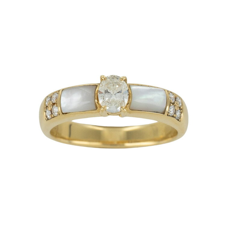 ブランドタサキ　商品名シェル ダイヤ リング レディースアクセサリー　　原産国日本素材K18YG ダイヤ 白蝶貝色ゴールド　石目ダイヤ：0.3ct/0.1ct　　サイズ・サイズ：13.5号・本体（重さ）：約4.9g・本体（幅）：約5.1mm...