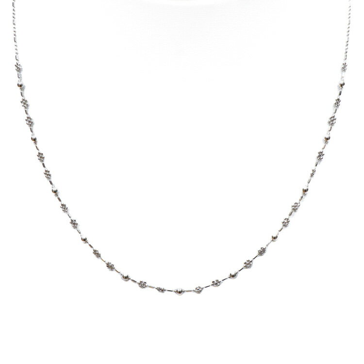 ブランドネックレス　 商品名デザイン ボール フラワー チェーン おしゃれ かわいい レディース アクセサリー 原産国日本 素材K18WG 色ホワイトゴールド サイズ・全長：約42cm　・幅：約0.26cm　・重さ：約2.8g 付属品・なし...