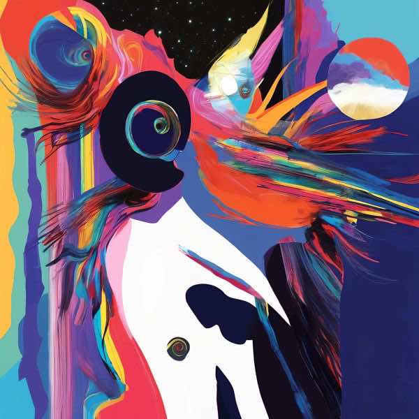 最初の商品画像がポスターの全体図です．2 番めの商品画像として中央部分の拡大図をのせています． 【GPT5/4o による解説】 (正確でない場合がありますので，ご注意ください.) この絵は，抽象表現主義やシュルレアリスムの影響を受けた作品の...