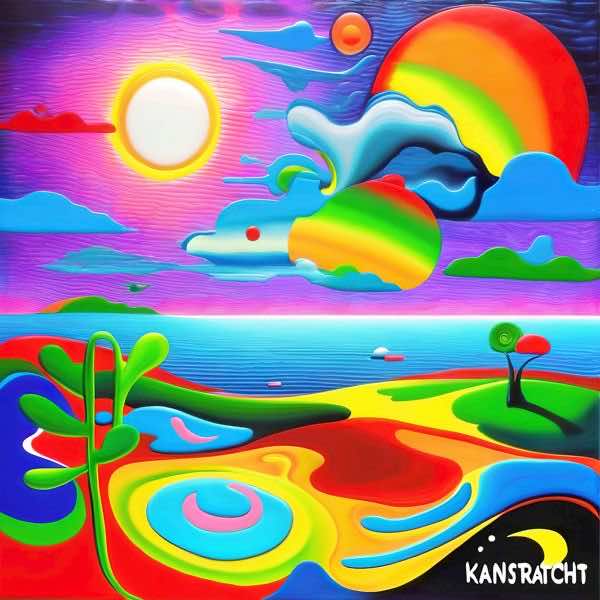 最初の商品画像がポスターの全体図です．2 番めの商品画像として中央部分の拡大図をのせています． 【GPT5/4o による解説】 (正確でない場合がありますので，ご注意ください.) この絵は，鮮やかな色彩と大胆な形状が特徴的で，シュルレアリス...