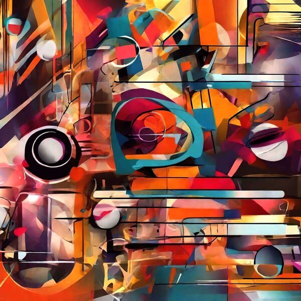 最初の商品画像がポスターの全体図です．2 番めの商品画像として中央部分の拡大図をのせています． 【GPT5/4o による解説】 (正確でない場合がありますので，ご注意ください.) 鮮やかな暖色と寒色が交錯するこの作品は，幾何学的な面と流線的...