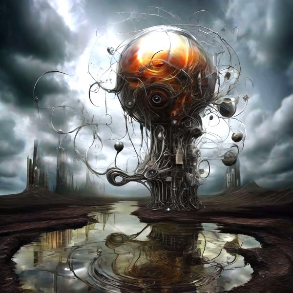 最初の商品画像がポスターの全体図です．2 番めの商品画像として中央部分の拡大図をのせています． 【GPT5/4o による解説】 (正確でない場合がありますので，ご注意ください.) 画面の中央に，琥珀色に光る球体を抱いた塔のような構造物が立ち...