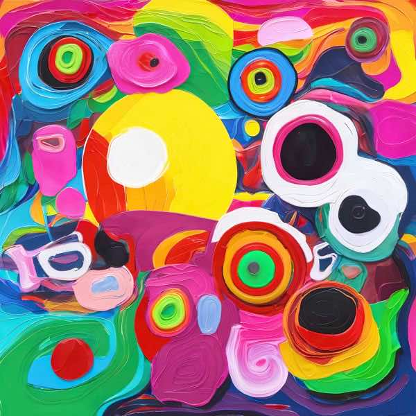 最初の商品画像がポスターの全体図です．2 番めの商品画像として中央部分の拡大図をのせています． 【GPT5/4o による解説】 (正確でない場合がありますので，ご注意ください.) この絵は，鮮やかな色彩と大胆な形状が特徴的で，抽象表現主義や...