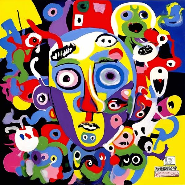 最初の商品画像がポスターの全体図です．2 番めの商品画像として中央部分の拡大図をのせています． 【GPT5/4o による解説】 (正確でない場合がありますので，ご注意ください.) この絵は，色彩の大胆な使用と抽象的な形状が特徴的で，ピカソや...