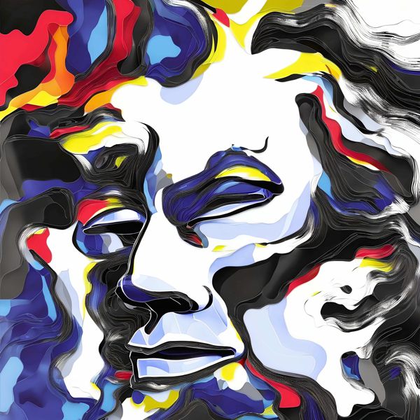 最初の商品画像がポスターの全体図です．2 番めの商品画像として中央部分の拡大図をのせています． 【GPT5/4o による解説】 (正確でない場合がありますので，ご注意ください.) この絵は，抽象表現主義とポップアートの影響を受けた作品です．...