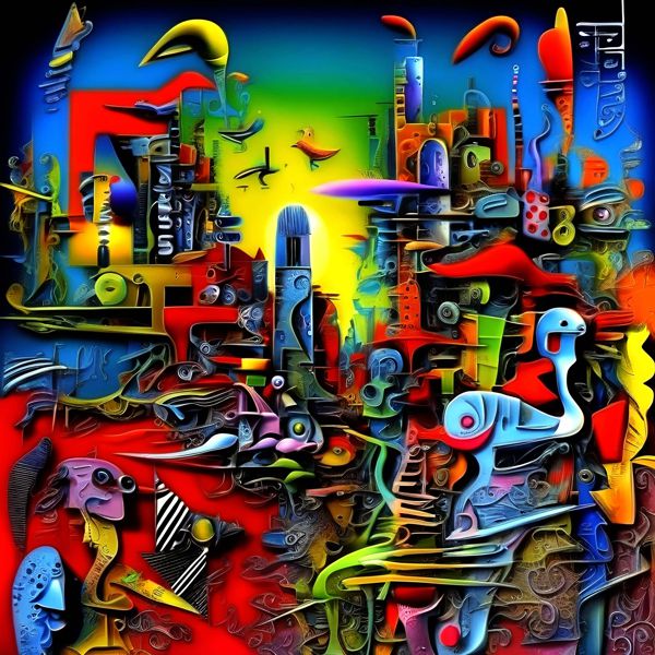 最初の商品画像がポスターの全体図です．2 番めの商品画像として中央部分の拡大図をのせています． 【GPT5/4o による解説】 (正確でない場合がありますので，ご注意ください.) 鮮やかな原色と滑らかなグラデーションが画面を支配し，中央の黄...