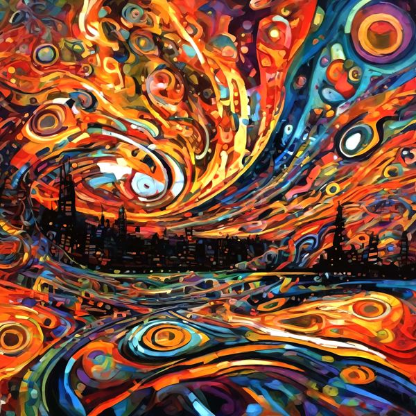 最初の商品画像がポスターの全体図です．2 番めの商品画像として中央部分の拡大図をのせています． 【GPT5/4o による解説】 (正確でない場合がありますので，ご注意ください.) この絵は，ヴィンセント・ヴァン・ゴッホの「星月夜」に影響を受...