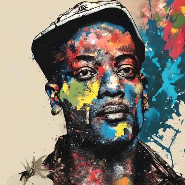 最初の商品画像がポスターの全体図です．2 番めの商品画像として中央部分の拡大図をのせています． 【GPT5/4o による解説】 (正確でない場合がありますので，ご注意ください.) この絵は，ストリートアートやポップアートの影響を受けた作品で...