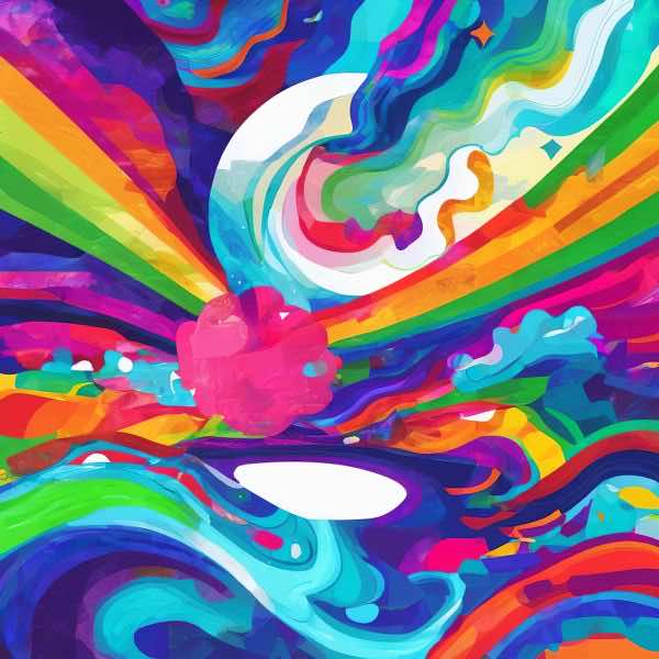 最初の商品画像がポスターの全体図です．2 番めの商品画像として中央部分の拡大図をのせています． 【GPT5/4o による解説】 (正確でない場合がありますので，ご注意ください.) この絵は，鮮やかな色彩と流れるような形状が特徴的で，サイケデ...